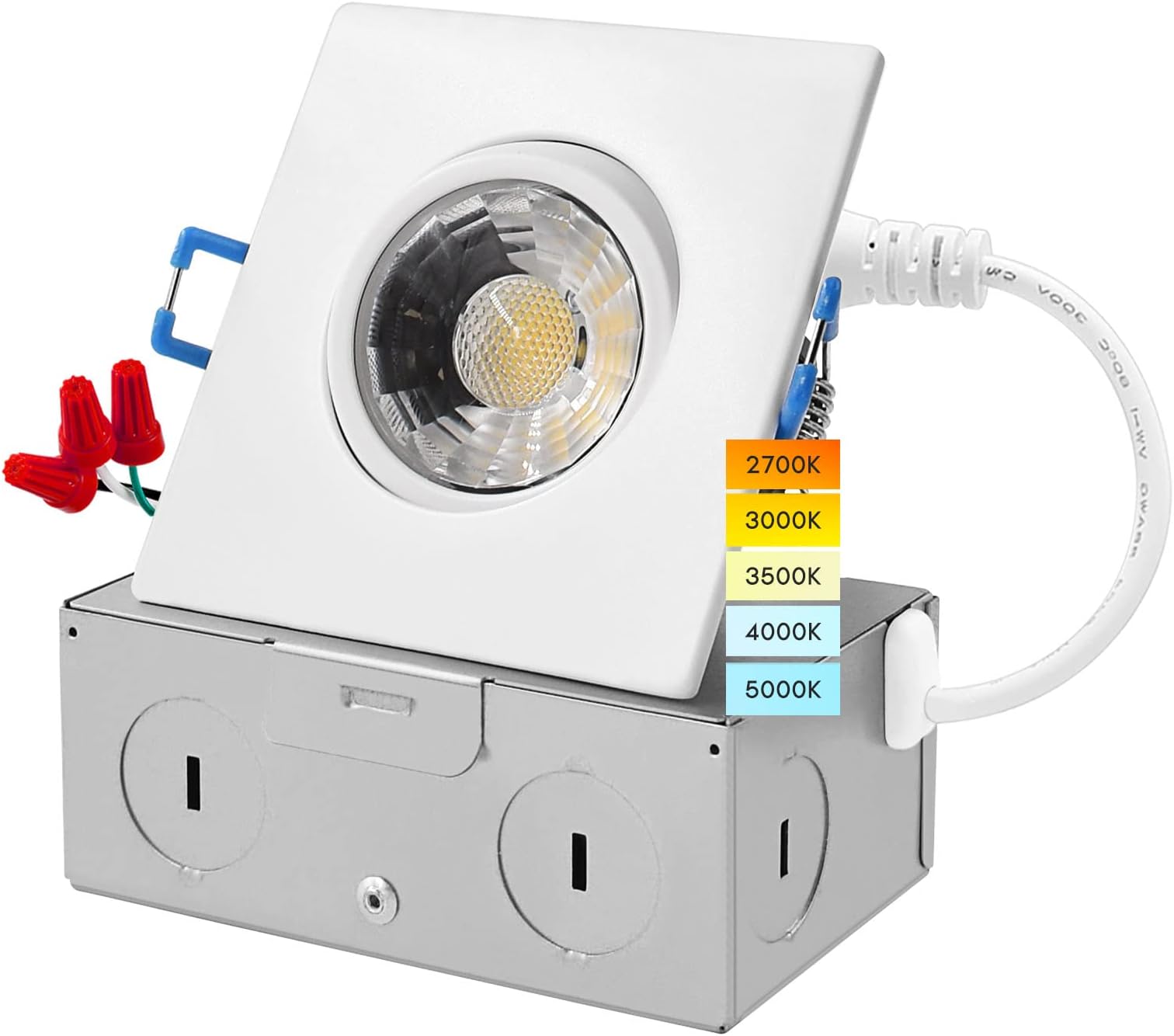 Luxrite 3 Inch Square Gimbal Recessed LED Lights with Junction Box, 8W ...