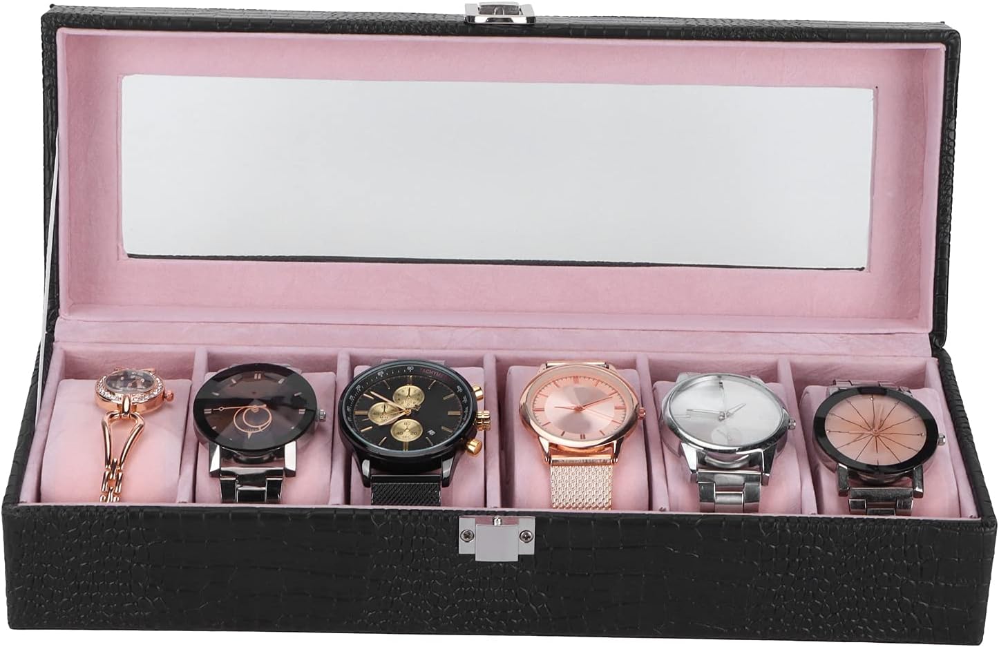 Wnvivi 6 Slot Watch Box,Black PU Leather Wristwatch Display Case ...
