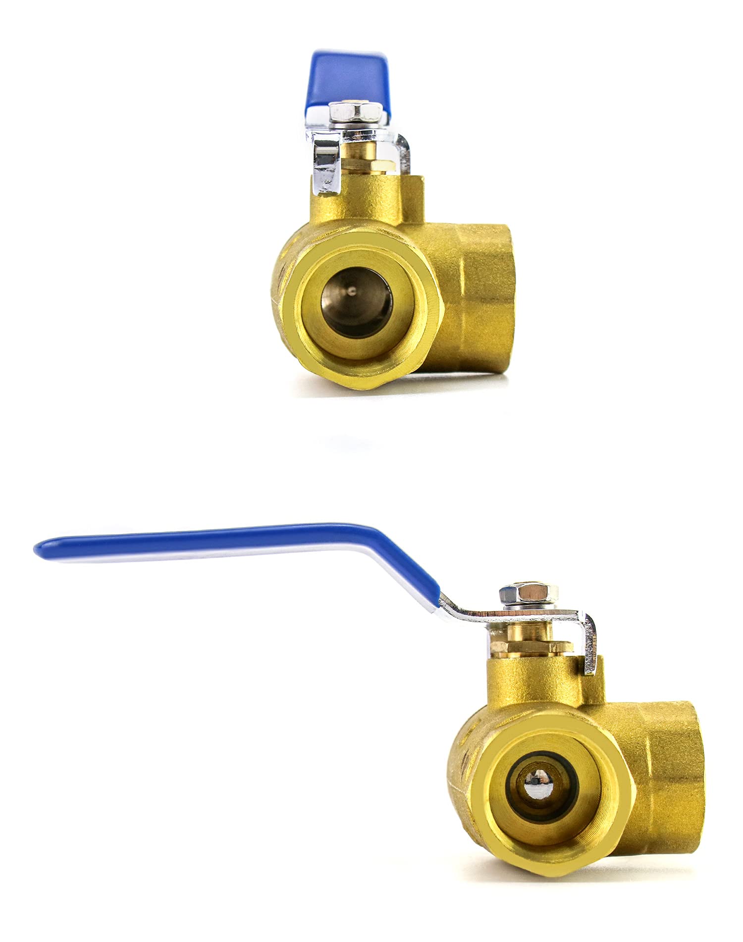 QWORK Brass Ball Valve, 2 Pack 3-Way (L-PORT) Forged Garden Hose ...