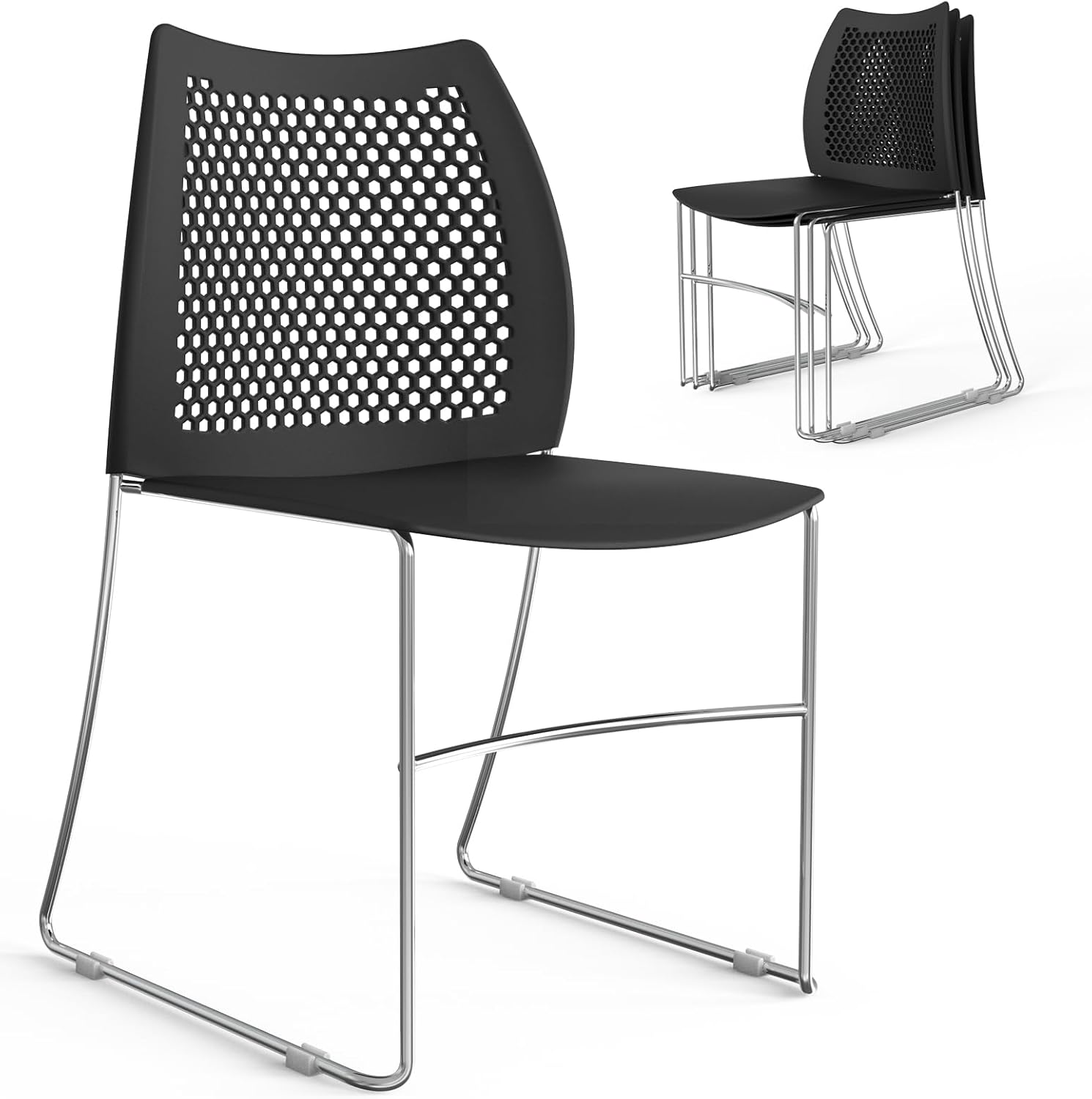 Amazon.com: VINGLI Stacking Chairs Set of 4 Stackable Office Chairs ...