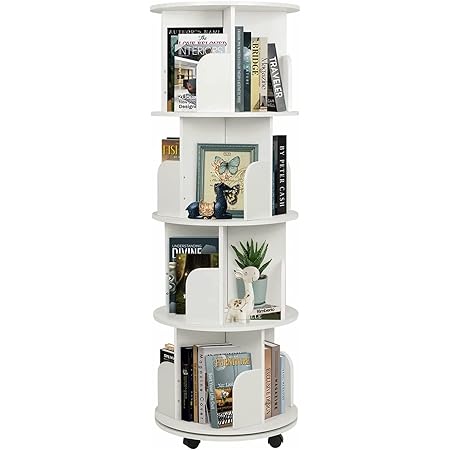 bimiti Rotating Bookshelf Bookcase 4 Tiers Tall Freestanding Bookcases ...