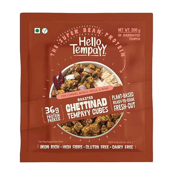 Hello Tempayy Roasted Chettinad Soyabean Tempeh Cubes. 200g : Amazon.in ...
