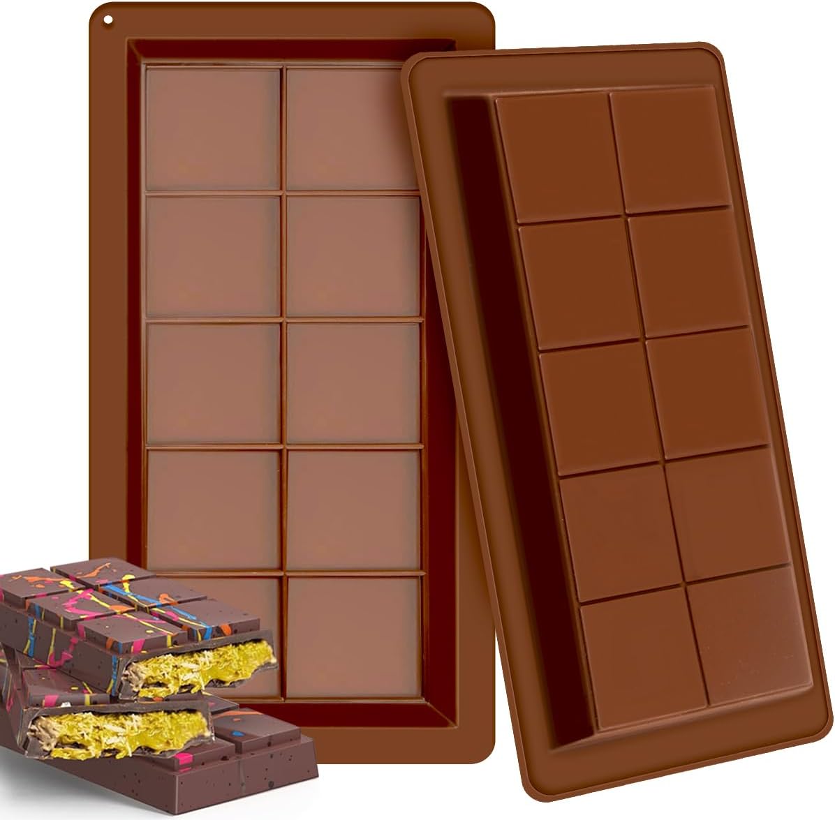 CHANCCI Chocolate Bar Moulds Silicone,2 PCS Deep Chocolate Bar Mould ...