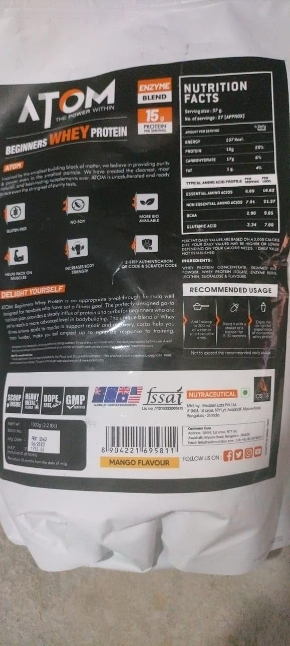 Asitis Nutrition ATOM Beginners Whey Protein 1kg | Accelerates Muscle ...