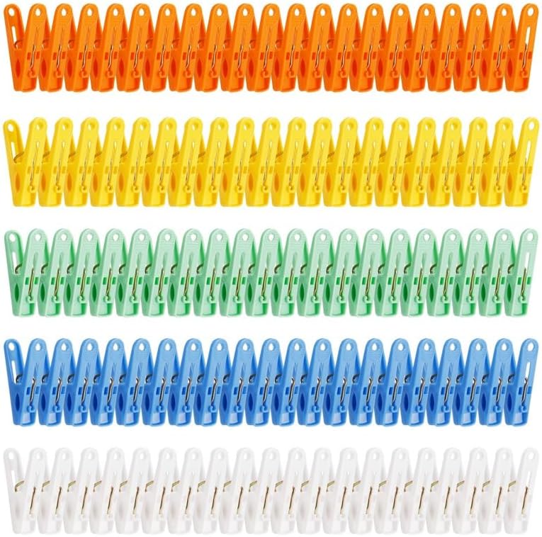 Xialvyu 100 Pcs Clothes Pegs for Washing Line, Colorful Plastic Laundry ...