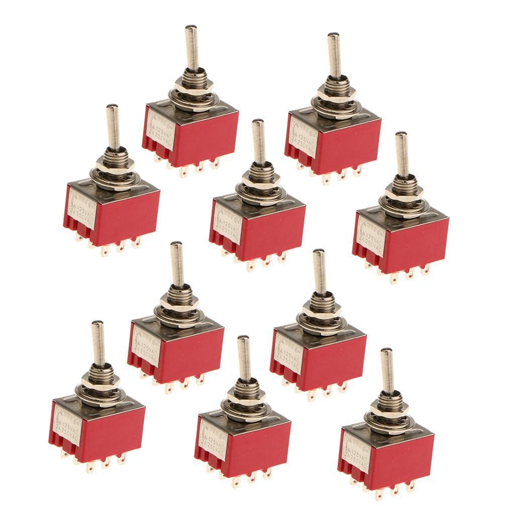 LOOM TREE® On/On Small Mini Toggle Switch 9 PIN Model 3PDT Red Pack of ...