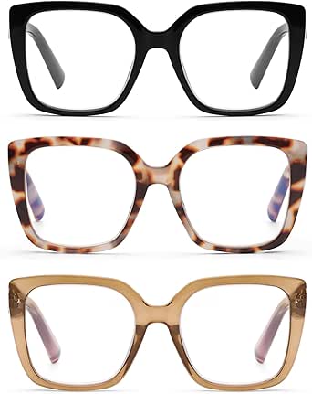 Amazon.com: DOOViC 3 Pack Oversized Reading Glasses for Women Blue ...