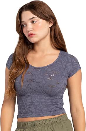 Amazon.com: Rsq Seamless Textured Lace Scoop Neck Tee Blue : Clothing ...