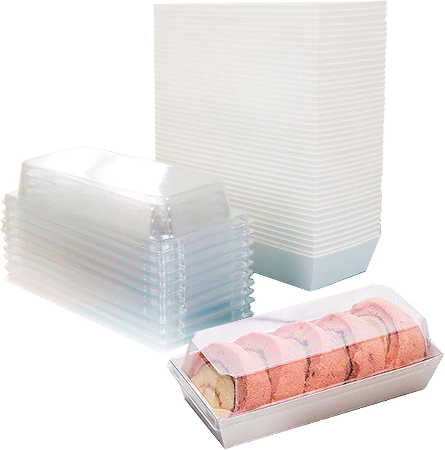 Amazon.com: 50 PCS Roll Cake Boxes Paper Sandwich Box with Clear Secure ...