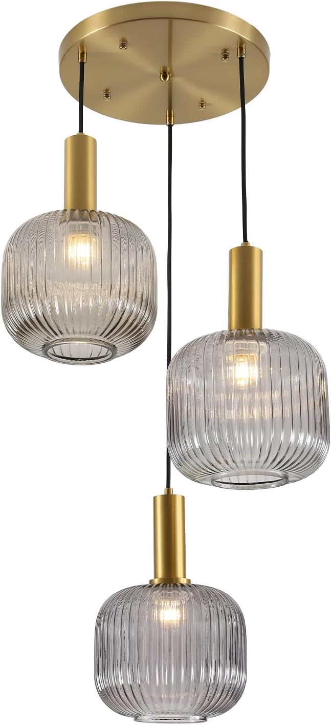 BOKT 3-Light Cluster Pendant Lights Modern Smokey Gray Glass Globe ...