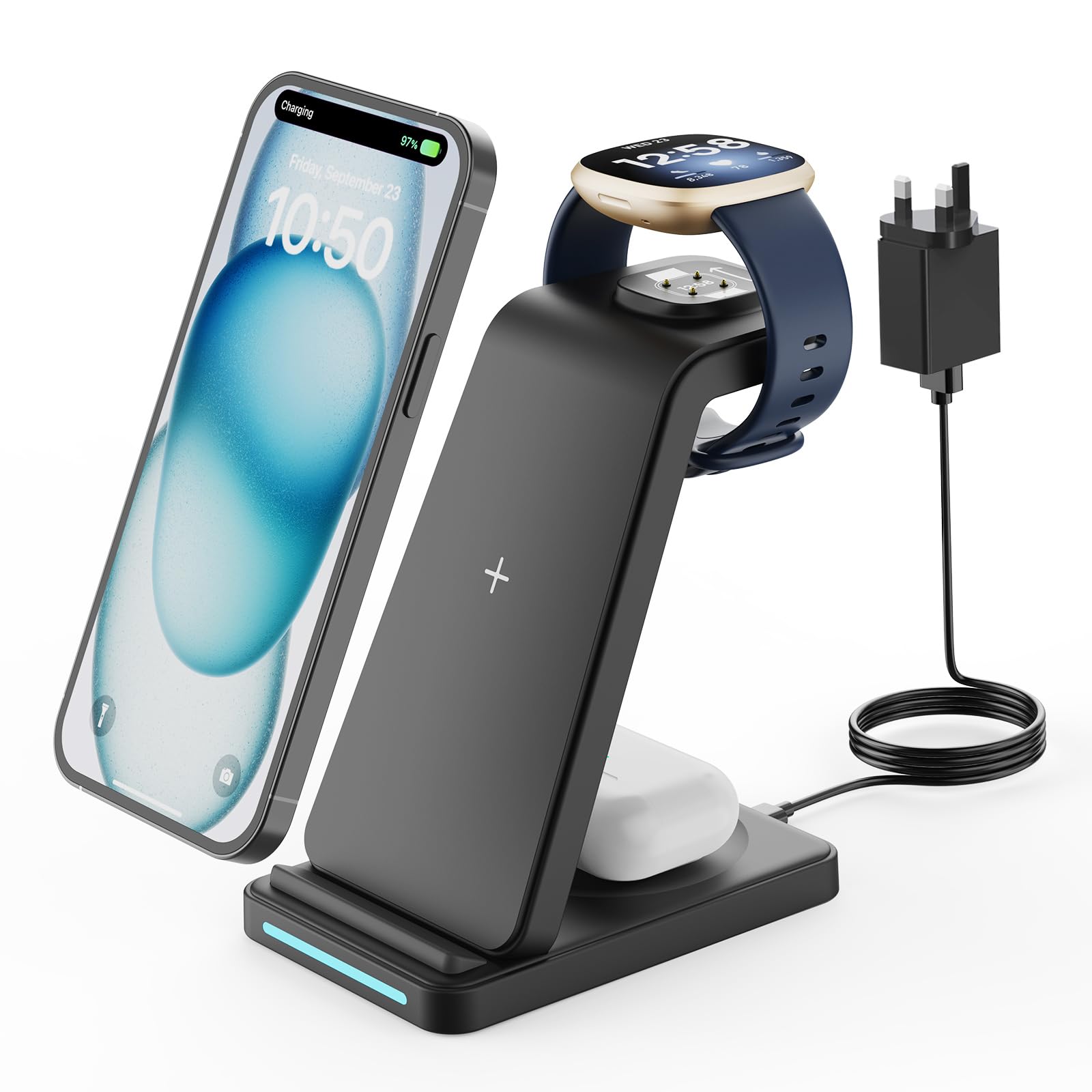 Wireless Charger for Fitbit Charging Station - GEEKERA 3 in 1 Phone ...