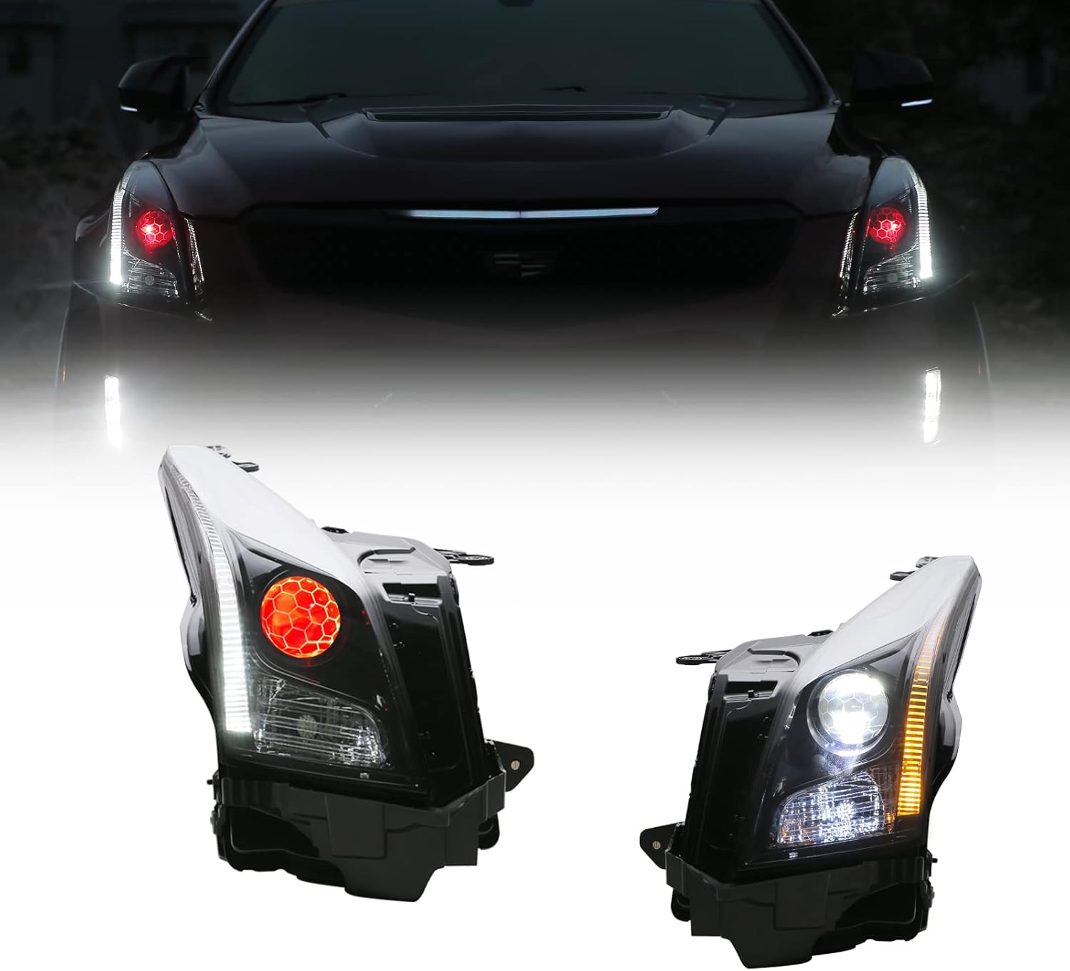 Amazon.com: LED Headlights Assembly Compatible for 2013-2018 Cadillac ...