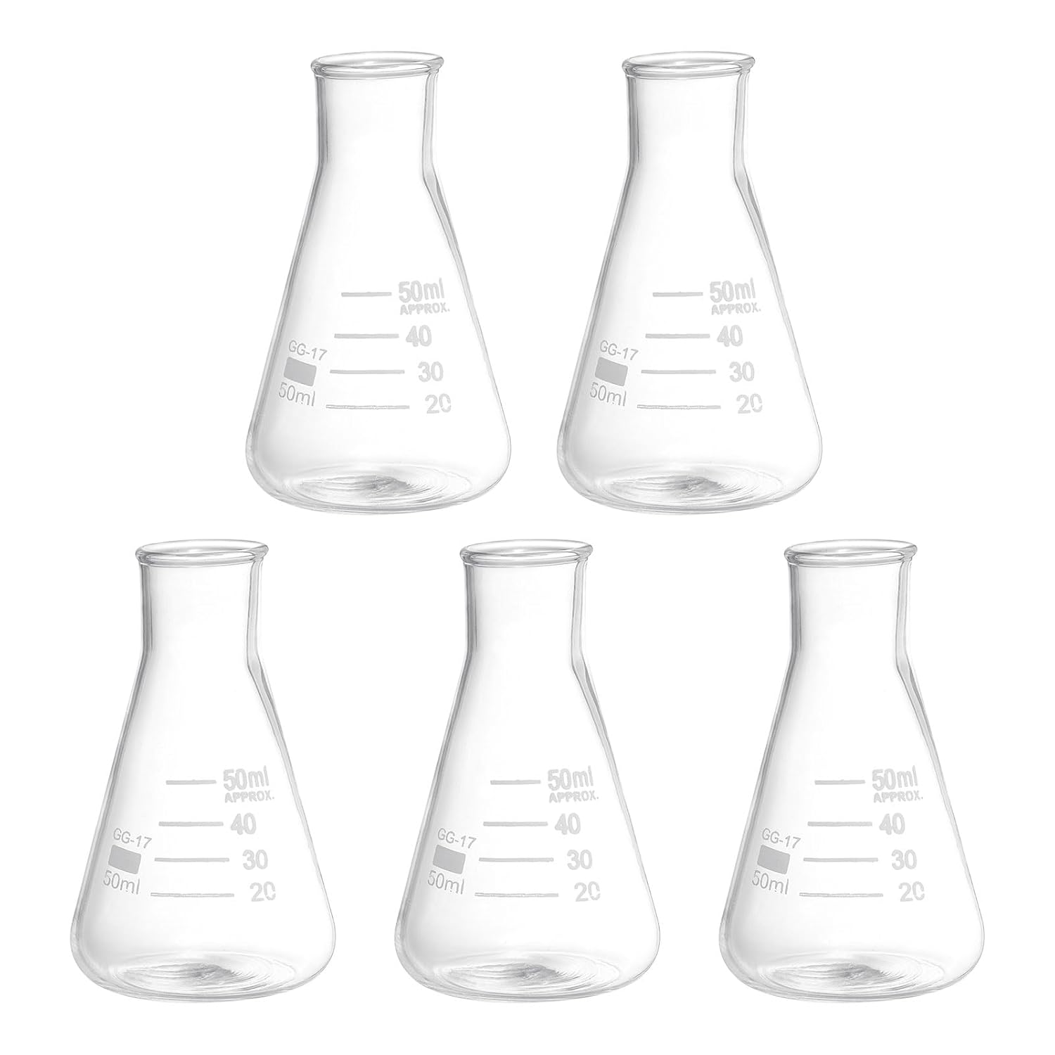 PATIKIL Erlenmeyer Flask, 5 Pcs 50ml Narrow Mouth Graduated Flasks ...