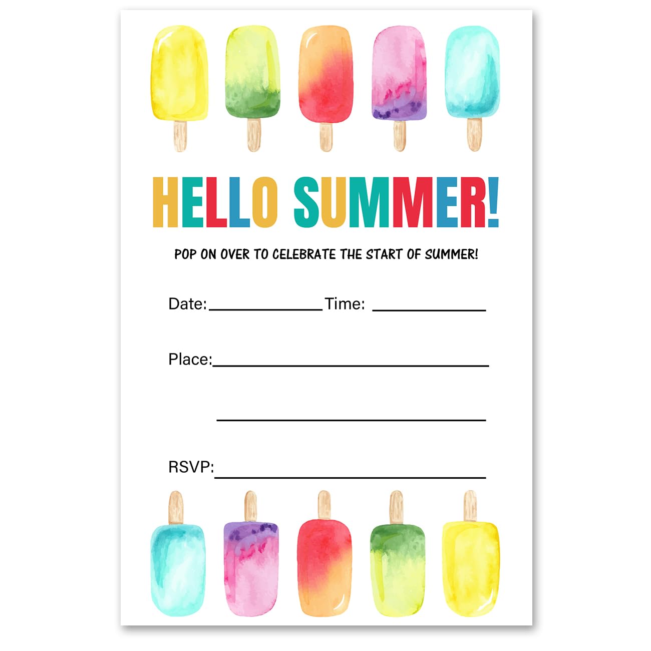 Amazon.com : VAHATAN Summer Popsicle Party Invitations 20 Pack Hello ...