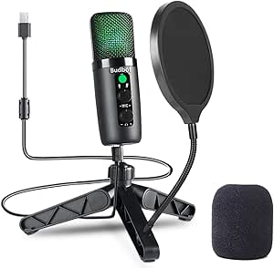 USB Microphone for Computer, Budbof RGB Gaming Condenser Mic with One ...