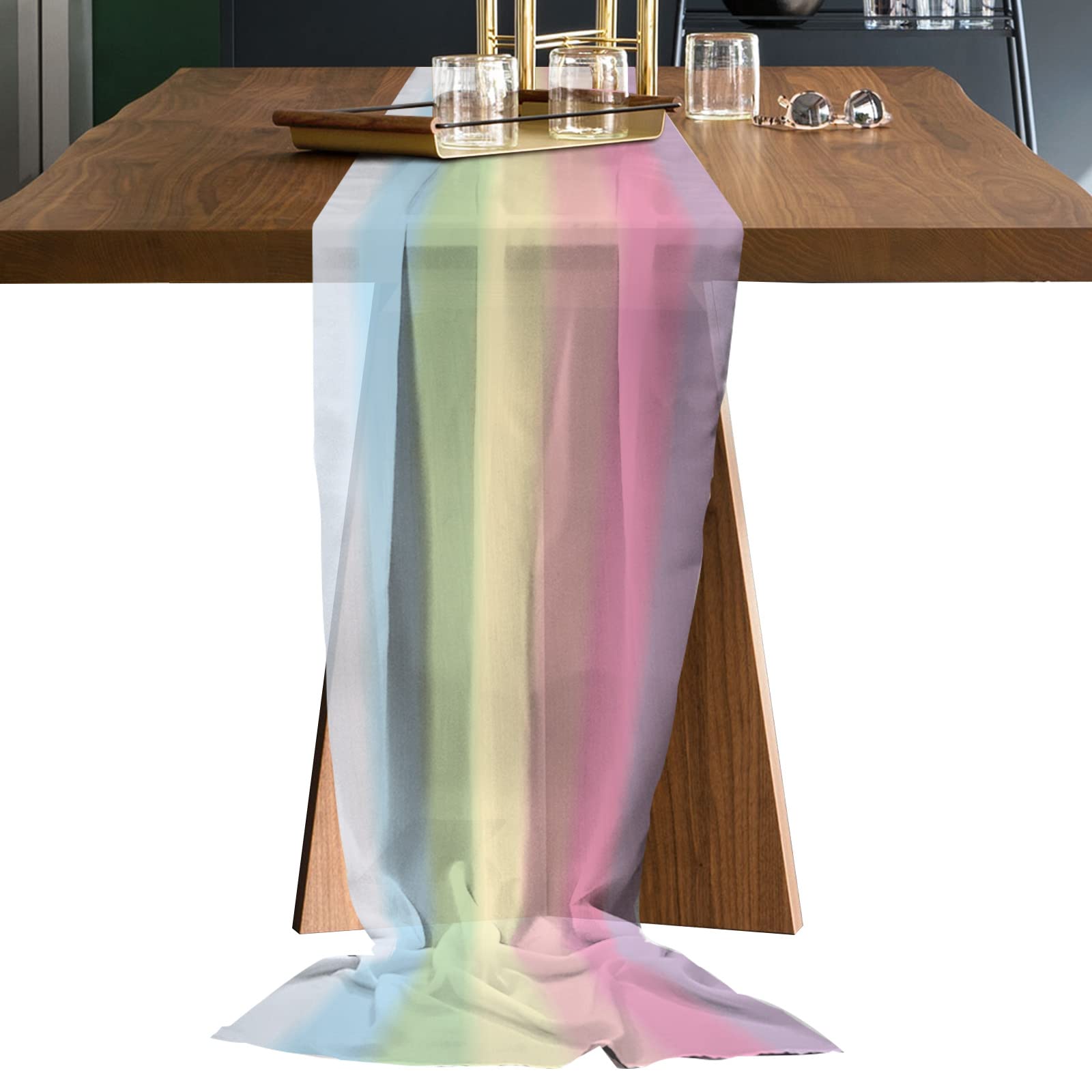 Amazon.com: Chiffon Table Runner, Rainbow Stripes 10Ft Sheer Wedding ...