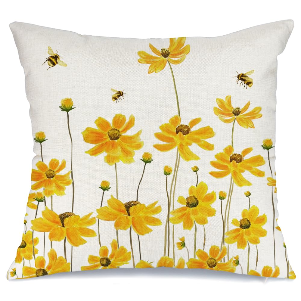 Amazon.com: AACORS Spring Pillow Cover 18X18 Inch Daisy Bee Decorations ...