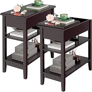 Amazon.com: HOSTACK End Tables Living Room Set of 2, Narrow Side Table with Flip top and Open ...
