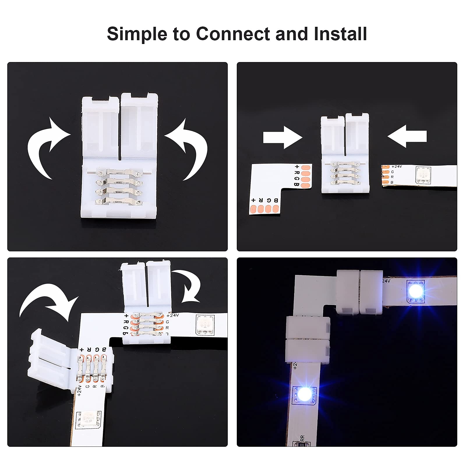Snapklik.com : 4Pin LED Light Connectors, 10mm Wide Right Angle Corner ...