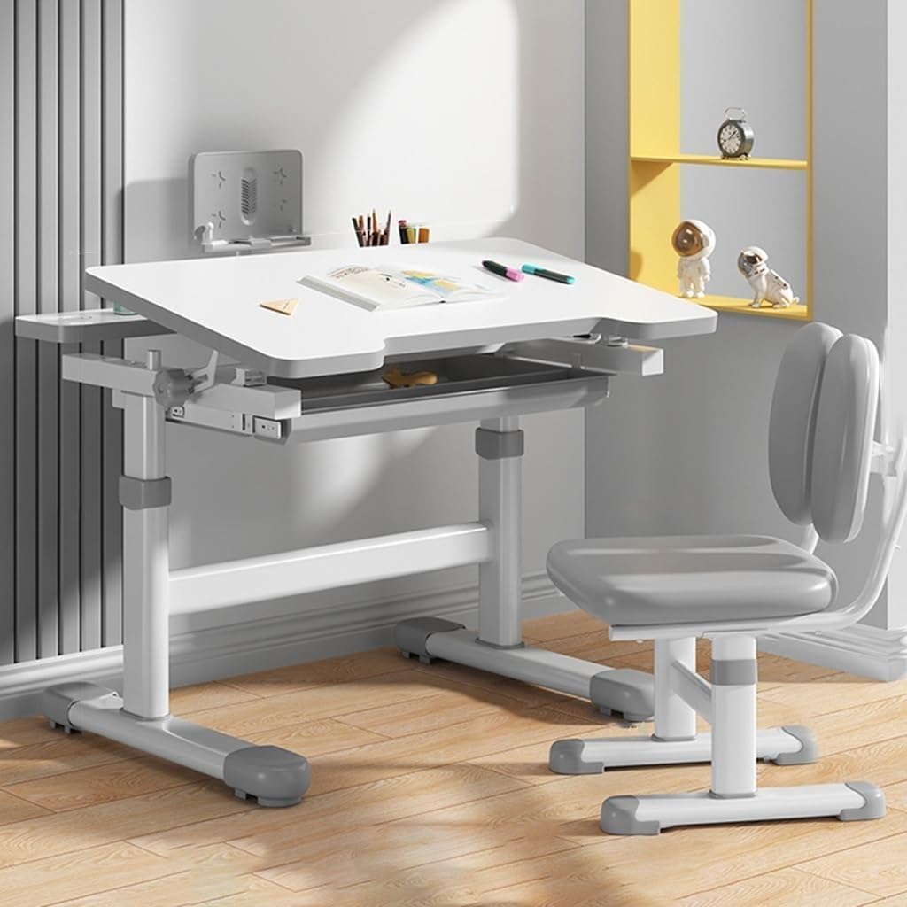Kids Desk And Chair Set, Height-Adjustable Student Study Desk With ...