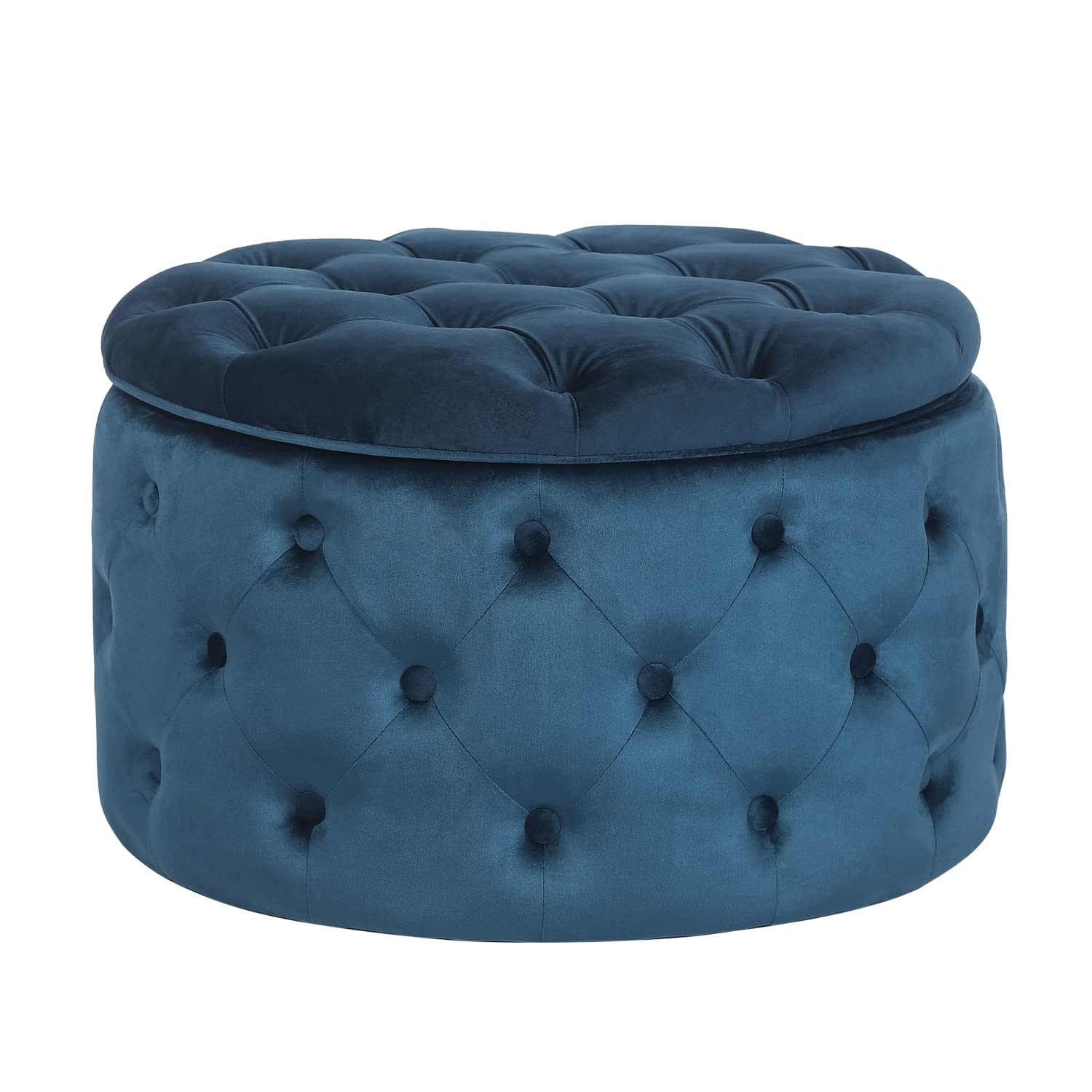 Adeco Modern 24.8 Inch Blue Round Storage Ottomans Chair, Button Tufted ...