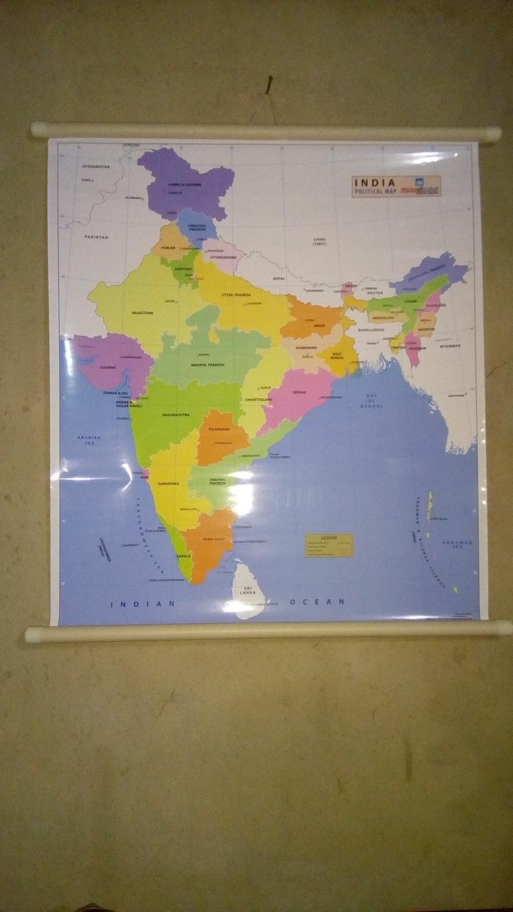 New India Political Wall Map - Printed on Vinyl (27.5" W x 32.6" H ...