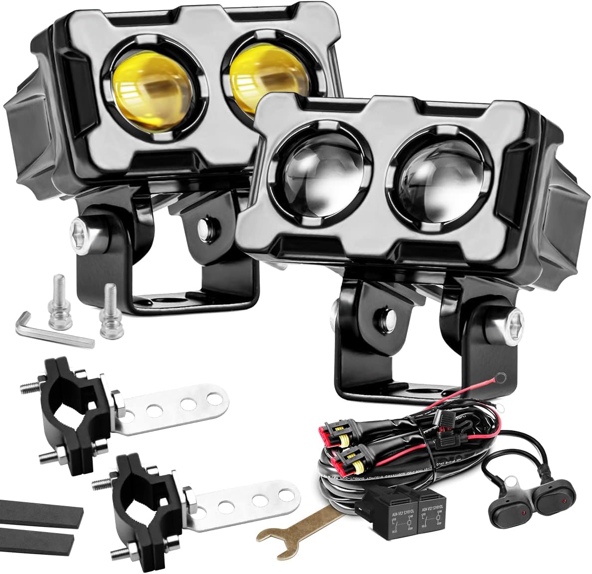 Amazon.com: Movglow D4SK Motorcycle LED Driving Fog Lights Kit with Switch Wiring Harness Amber ...