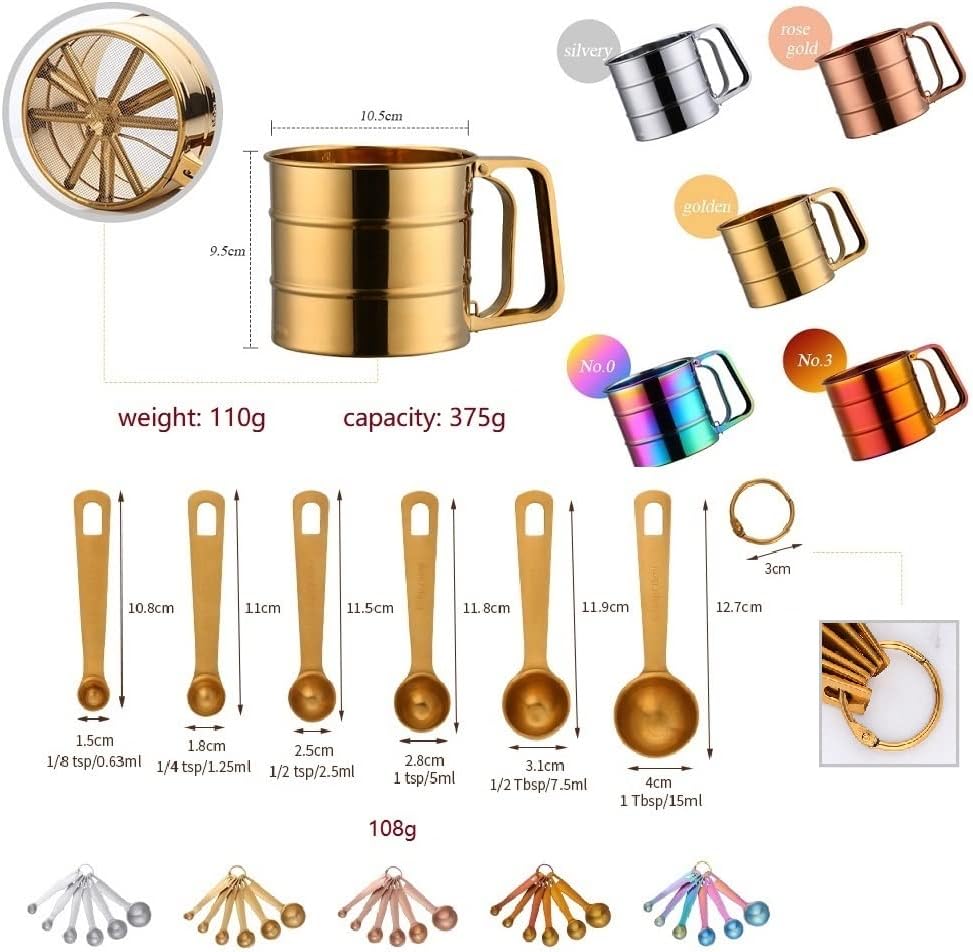 Buy Stainless Steel Flour Sieve Cup and Measuring Spoons Set, Kitchen ...