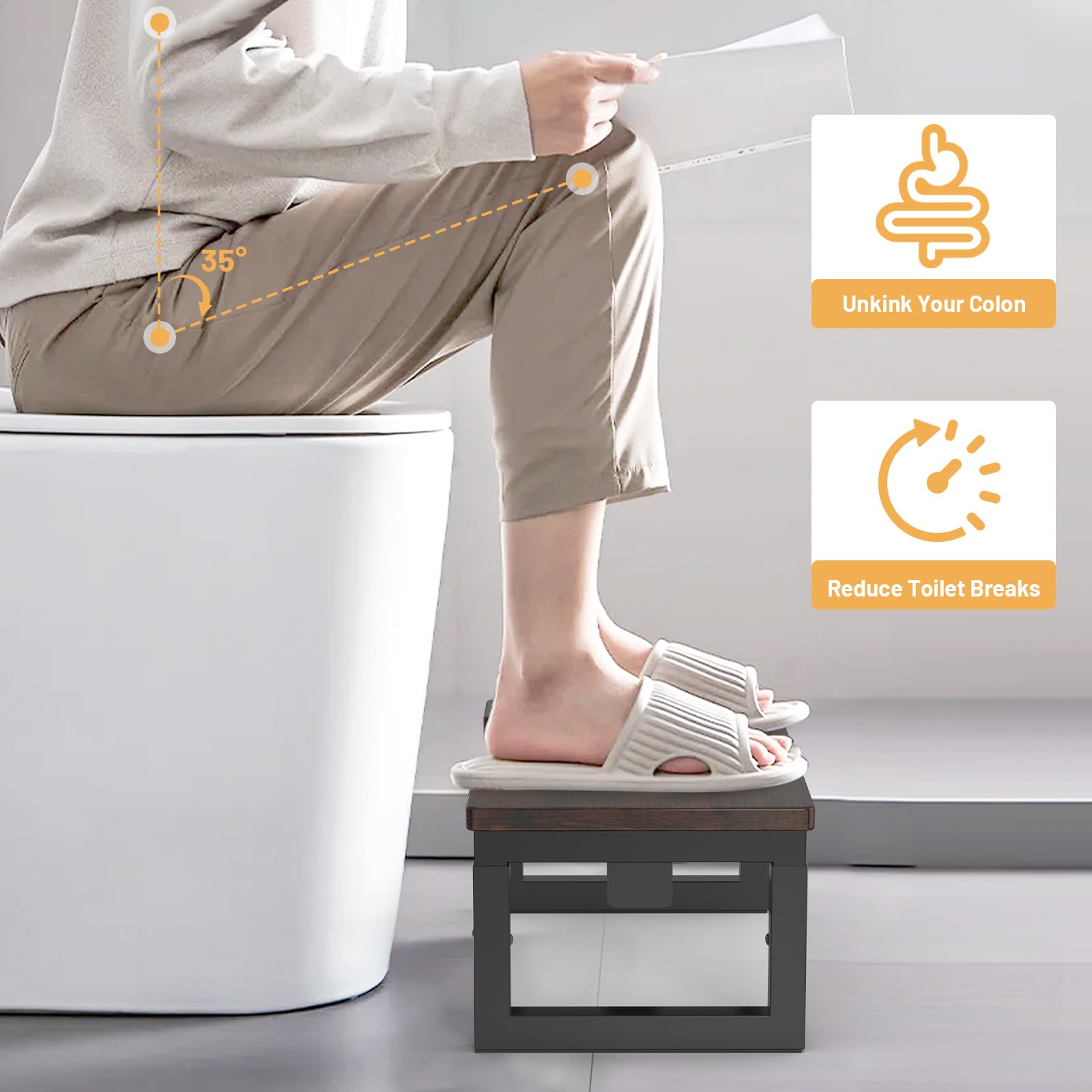 Snapklik.com : Foldable Toilet Stool, 6" And 7" Wood Poop Stool For ...