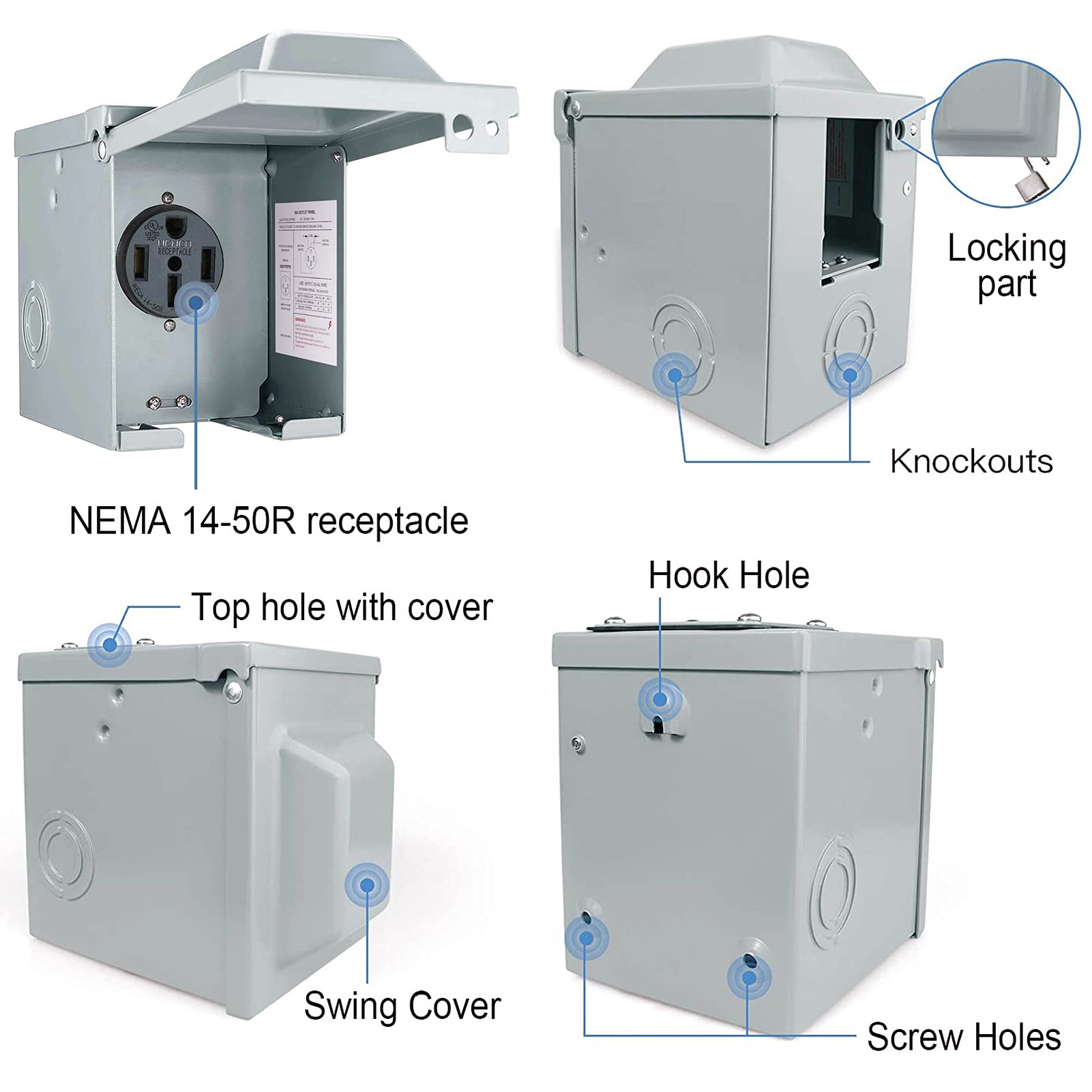 Snapklik.com : 50 Amp 125/250 Volt RV Power Outlet Box, Enclosed ...