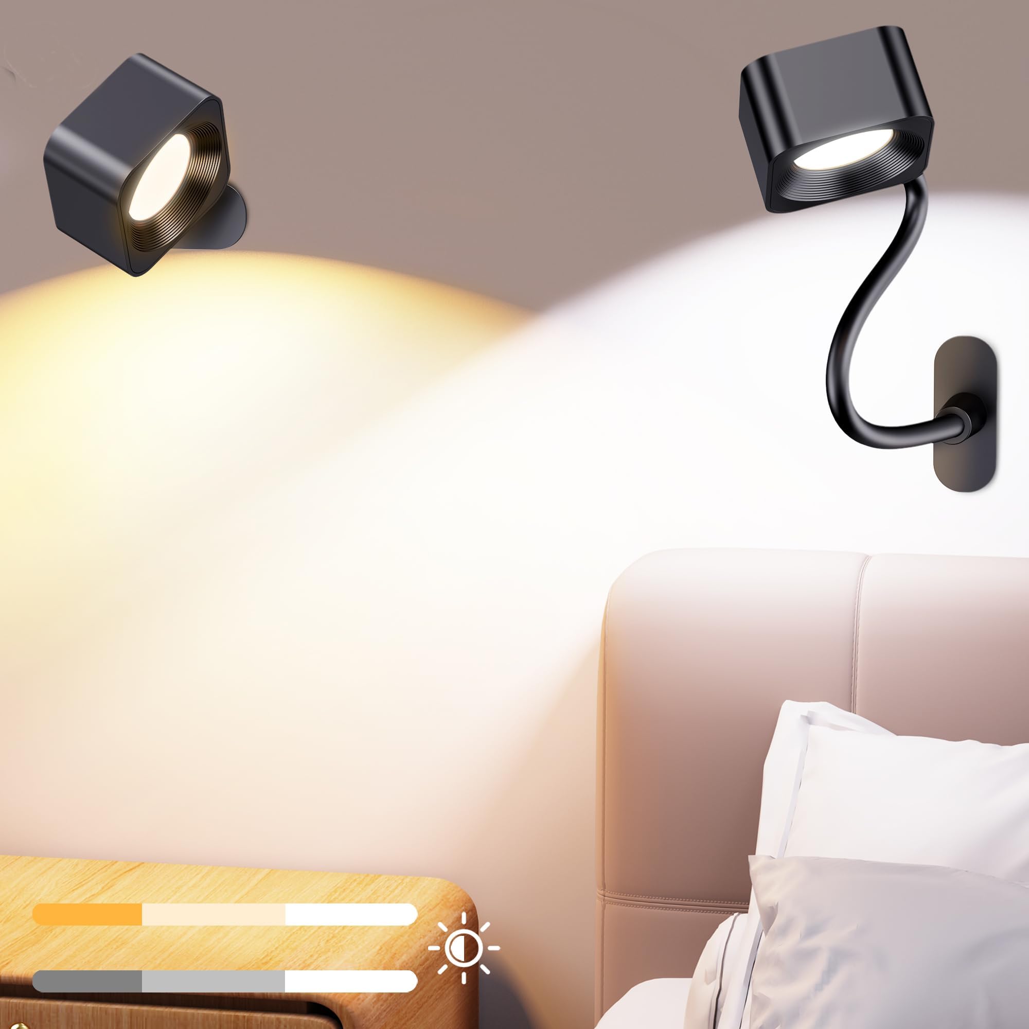 ROOTRO LED Wall Scones Wall Lights for Bedroom, Rechargeable Battery ...