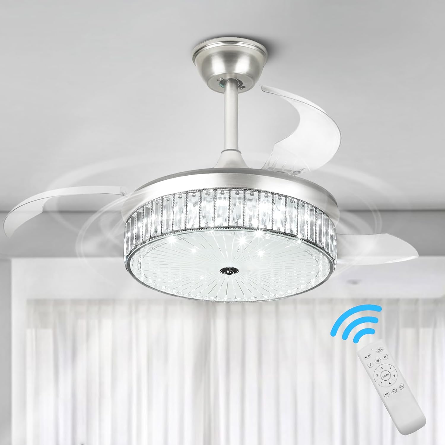 Amazon.com: DLLT 36'' Retractable Crystal Ceiling Fan with Light ...