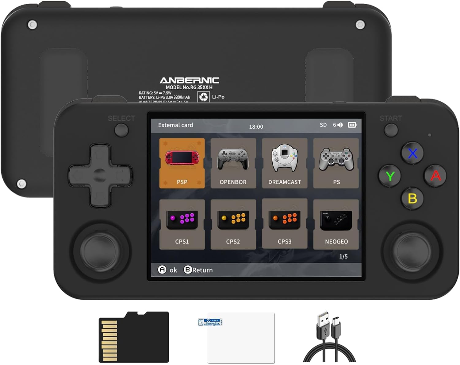 Anbernic RG35XX H Retro Handheld Game Console, Support HDMI TV Output ...