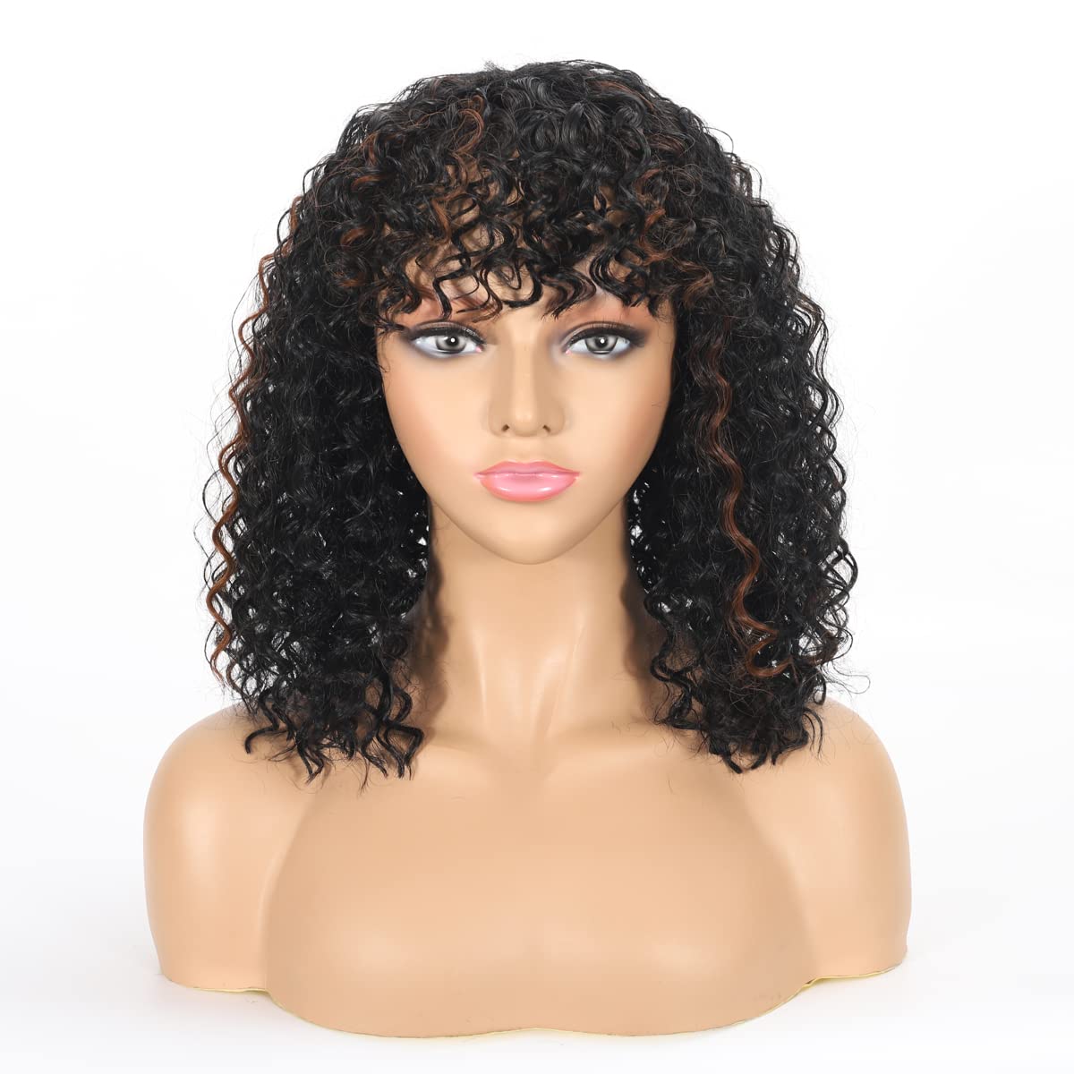Amazon.com : Matriarchs 12 Inch Curly Wig With Bangs Ombre Short Bob ...