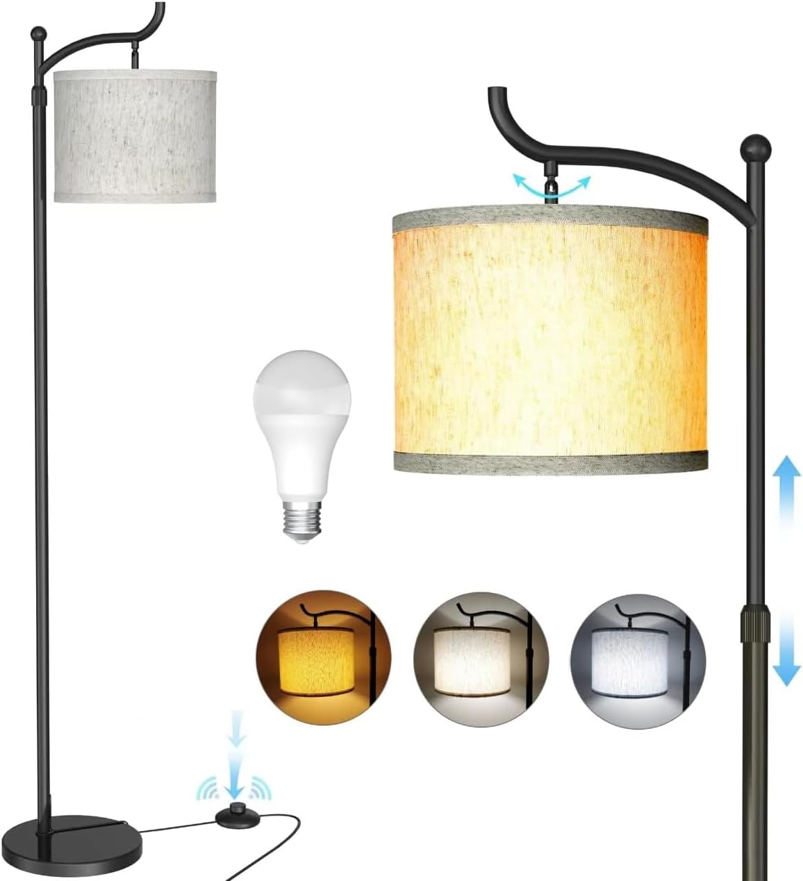 WEICHIDA Standing Floor Lamp with 3-Color Temperature Bulb for Living ...