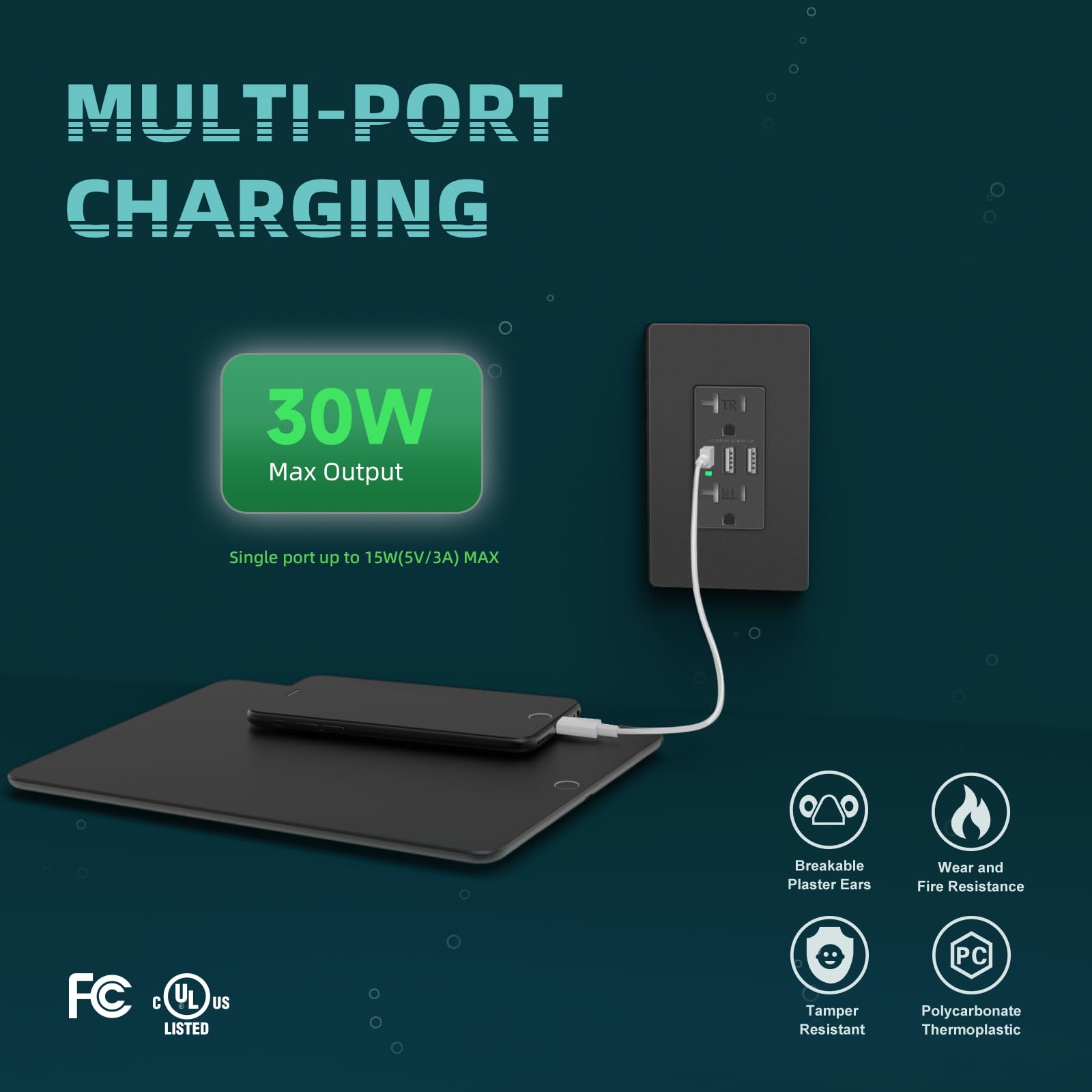 Snapklik.com : TOPELER 60A Black USB Wall Outlet Charger, 20A Duplex ...