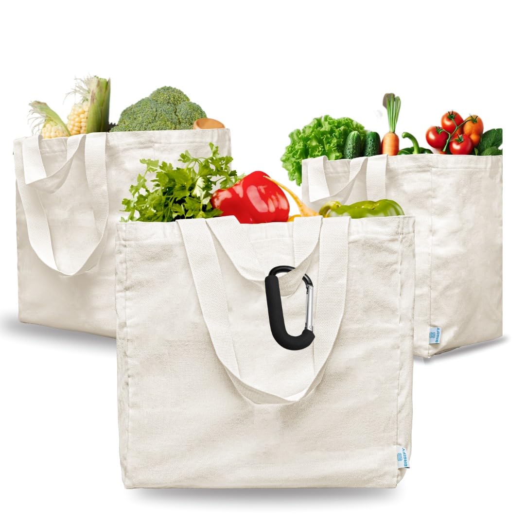 Amazon.com: Bagify XL 3-Pack Reusable Tote Canvas Grocery Bags with ...