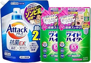 Amazon | 【まとめ買い】 アタック抗菌EX つめかえ用 2500g + ワイドハイターEXパワー 大サイズ つめかえ用 820ml×2個セット | ノーブランド品 | 液体洗剤
