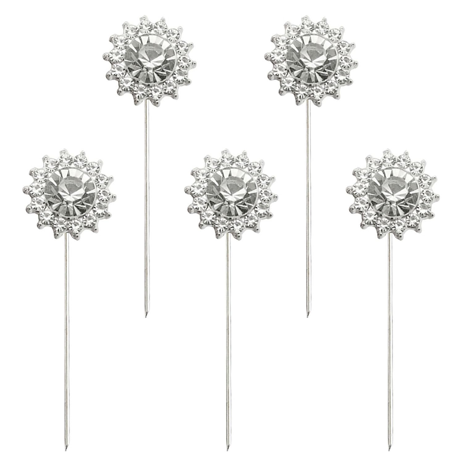 Amazon.com: XGNG 24PCS Silver Alloy Diamond Flower Pins Rhinestone ...