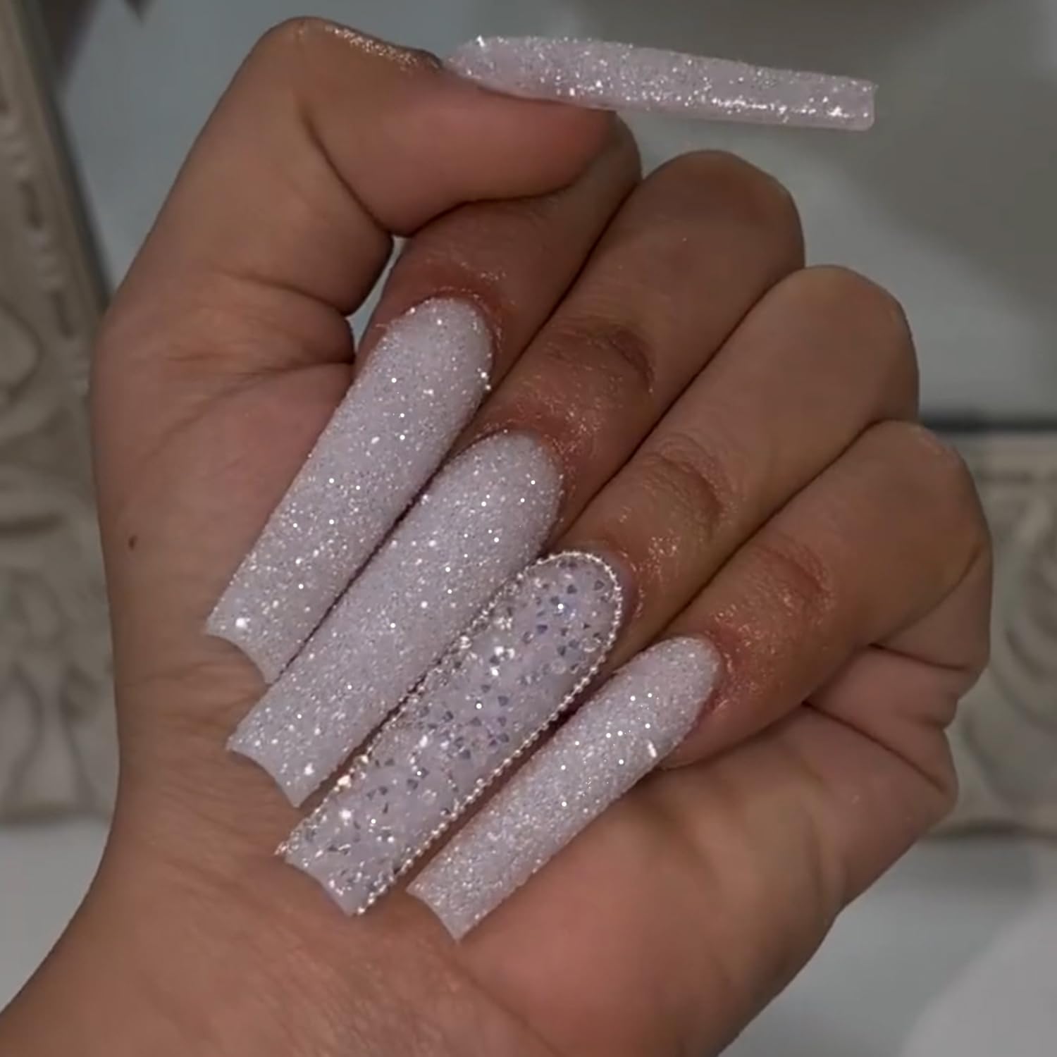 Amazon.com: Extra Long Press on Nails Luxury Rhinestone Fake Nails Long ...