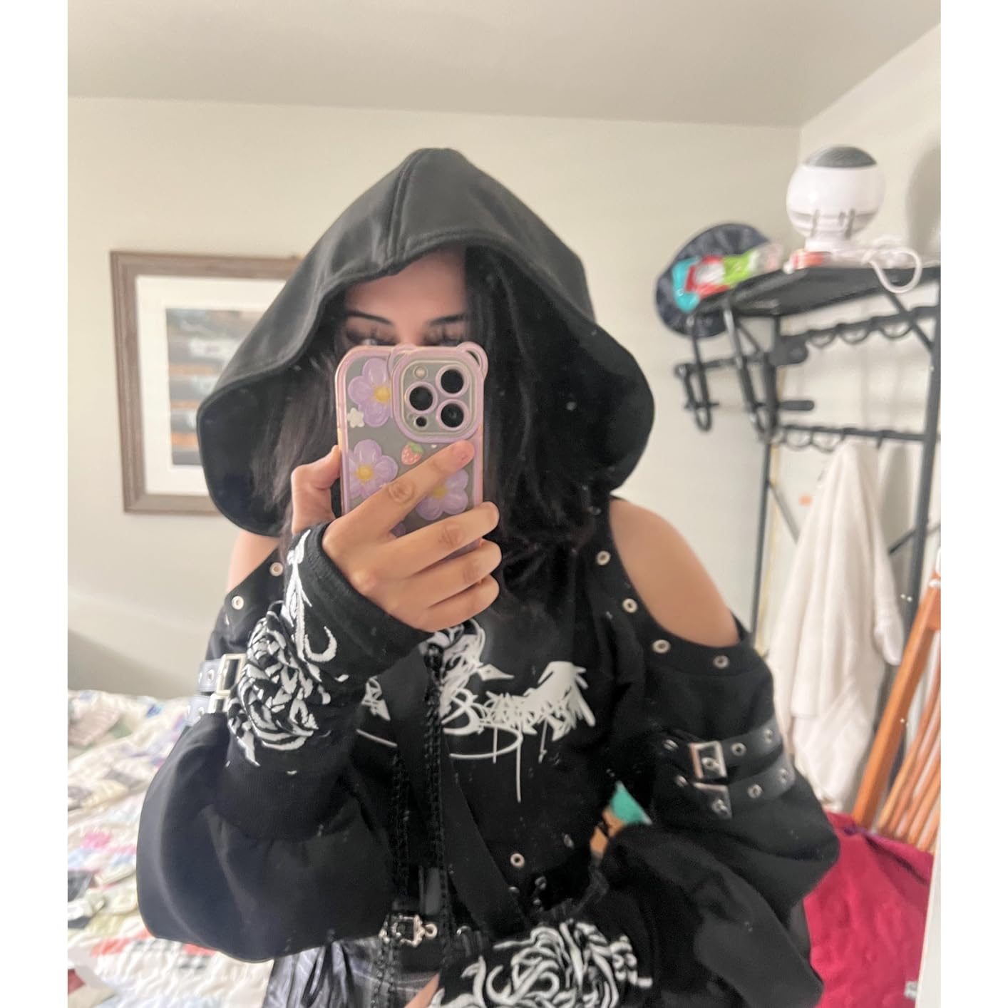 MEOWCOS Hoodies for Women Gothic Crop Top Punk Clothes Long Sleeve ...