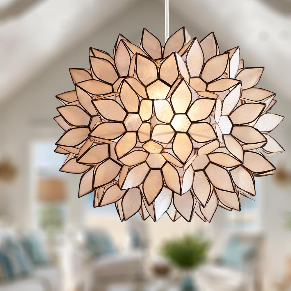 Lotus Capiz Shell Chandelier New Nicole Miller Natural White Capiz