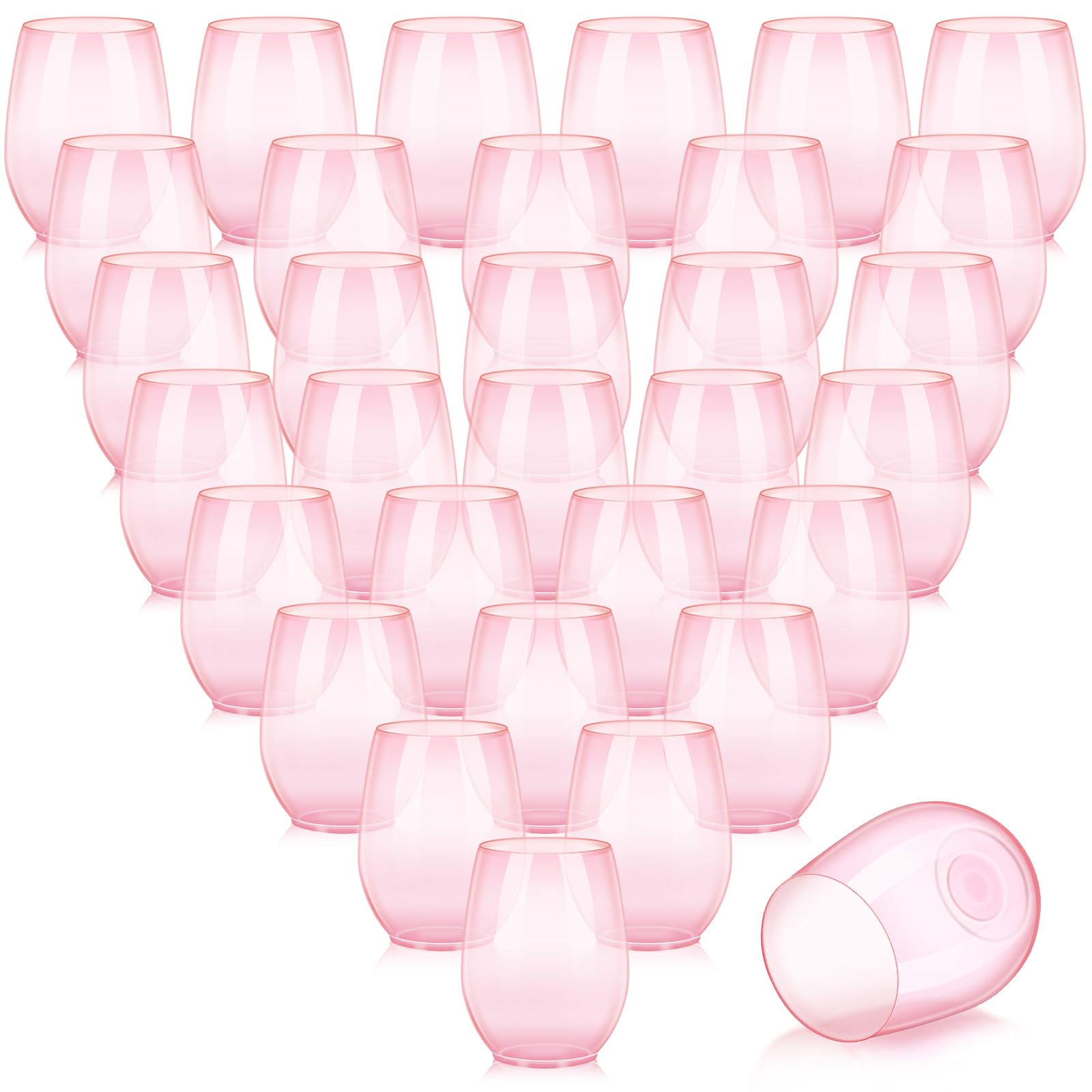 Amazon.com | Layhit 32 Pcs Pink Plastic Wine Glasses Stemless Reusable ...