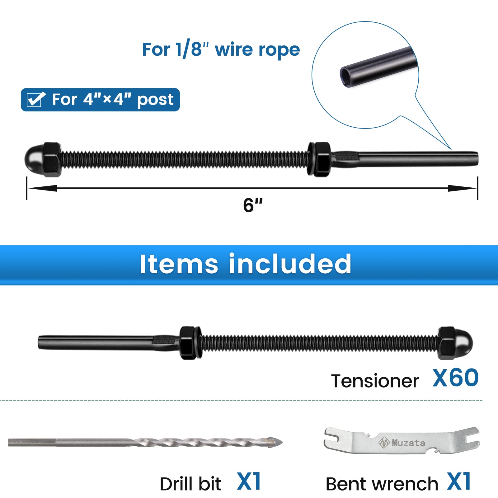 Snapklik.com : 60 Pack 1/8" Black Cable Railing Hardware Kit Hand Swage ...