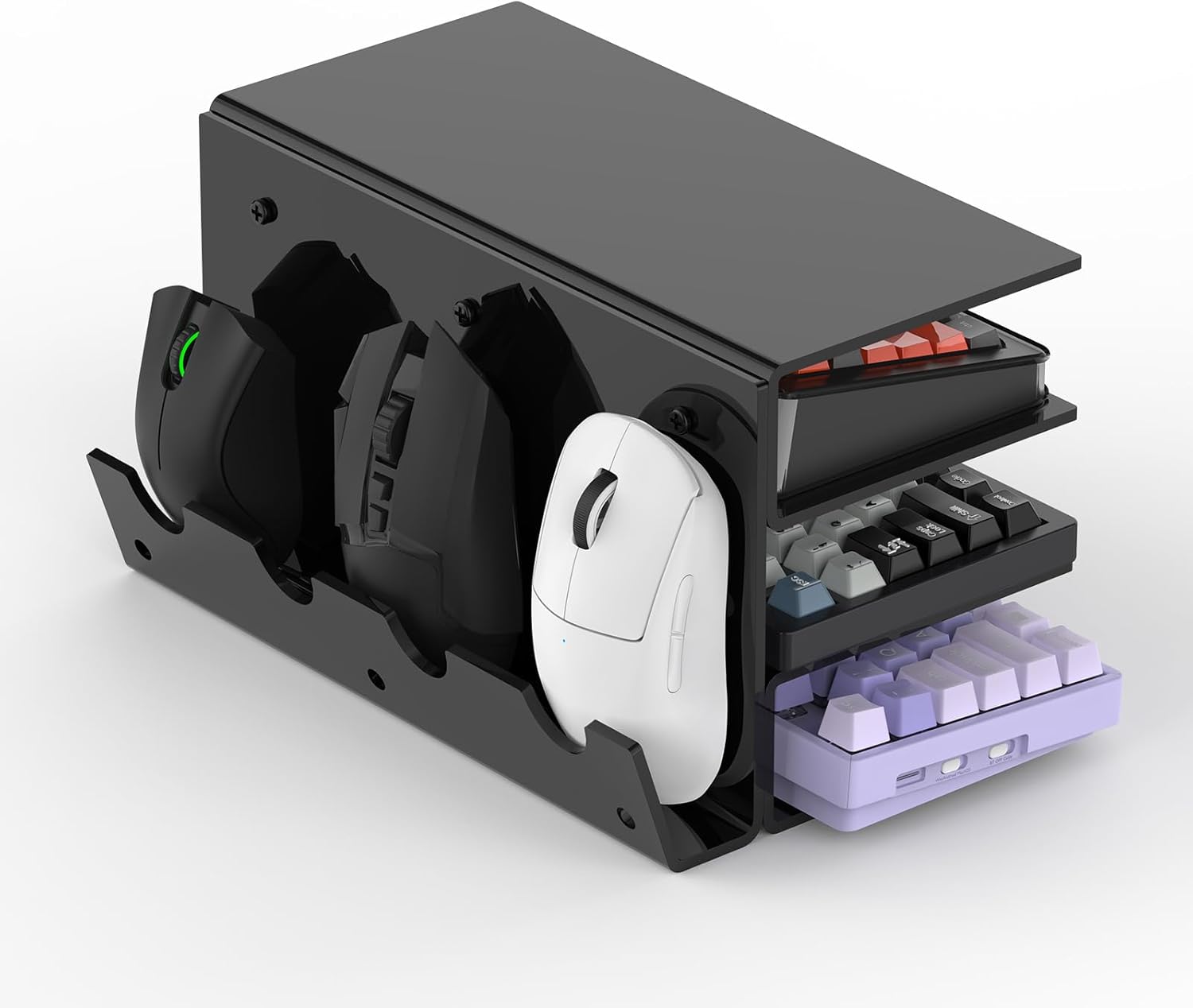 MOSHOU Acrylic Keyboard Mouse Storage Rack, 3-Tier Keyboard Display ...