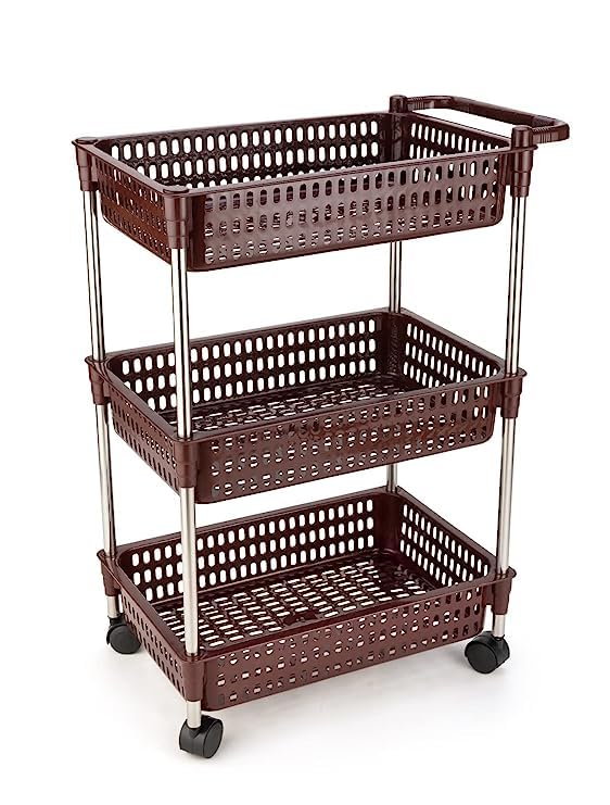 LA KROORY Brown Plastic-Stainless Steel Fruit & Vegetable 4 Stand ...