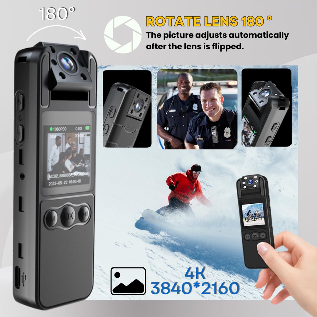 4K Mini Body Camera, 180u00b0 Rotatable WiFi Action Camera, Portable ...