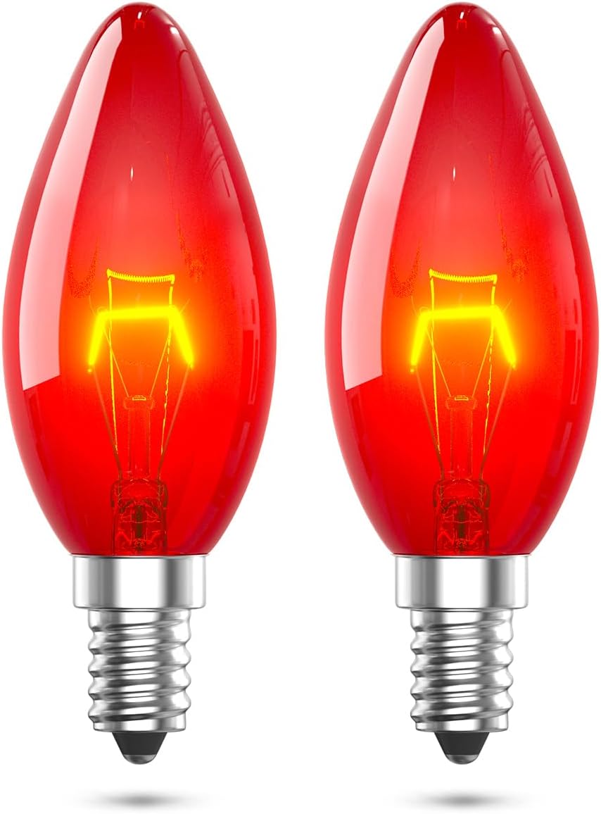 LumiGo 2X E14 Red Light Bulb 26W Dimmable, Fireglow Candle Bulb SES ...