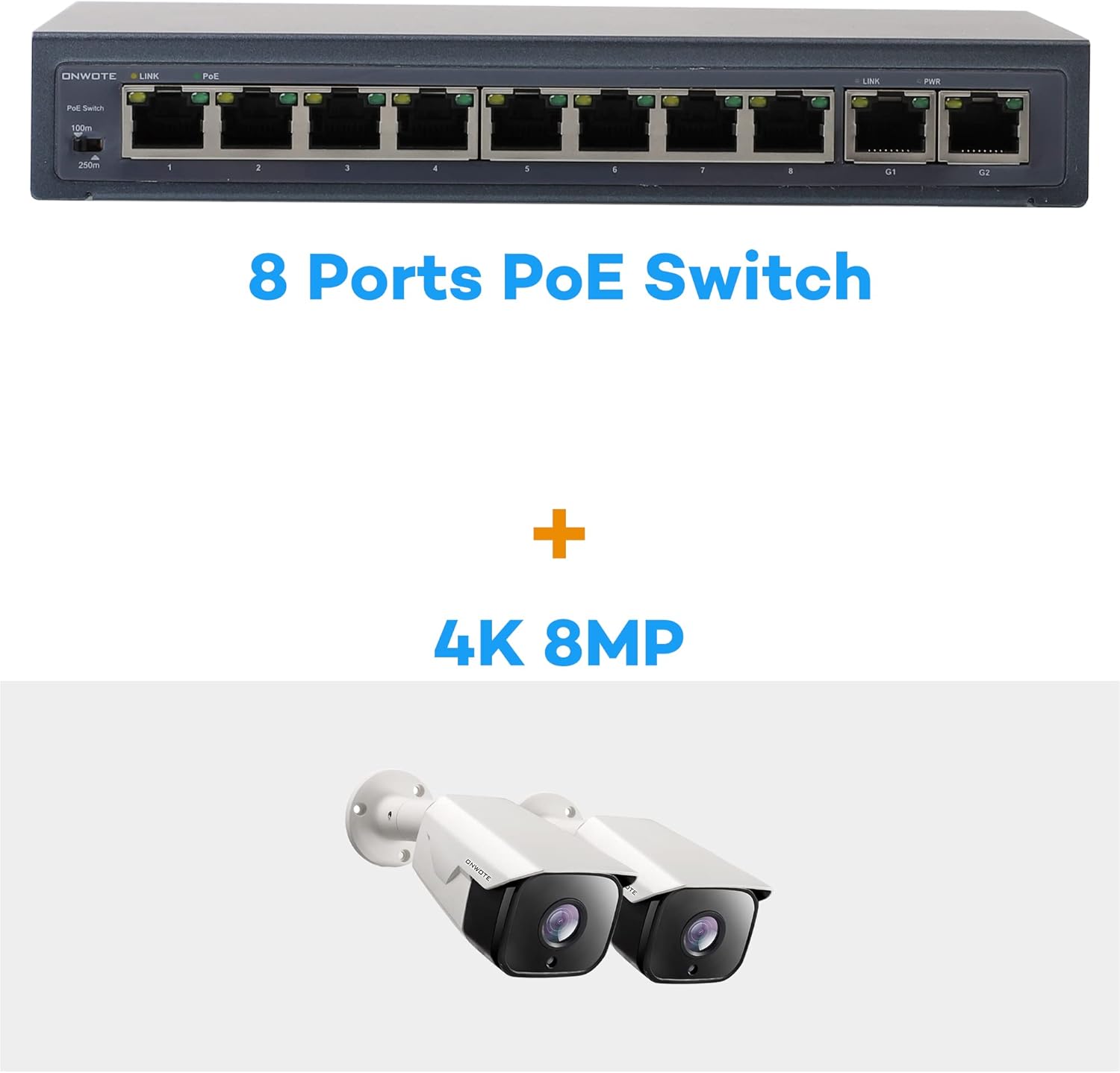 Amazon.com : ONWOTE 8 Ports Ethernet PoE Switch @ 110W with 2Pcs PoE IP ...