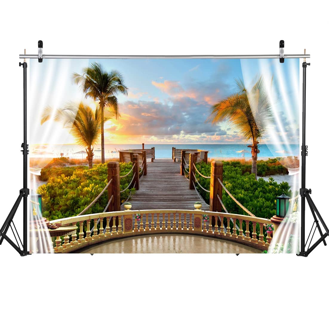 LYWYGG 7x5FT Summer Beach Backdrop Blue Sky Ocean Backdrop Coconut Tree ...
